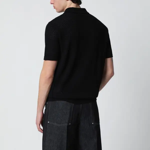 ROBERTO COLLINA Openwork Cotton Polo - Black