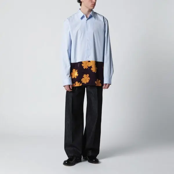 Dries Van Noten Shirt With Floral Insert - Light Blue