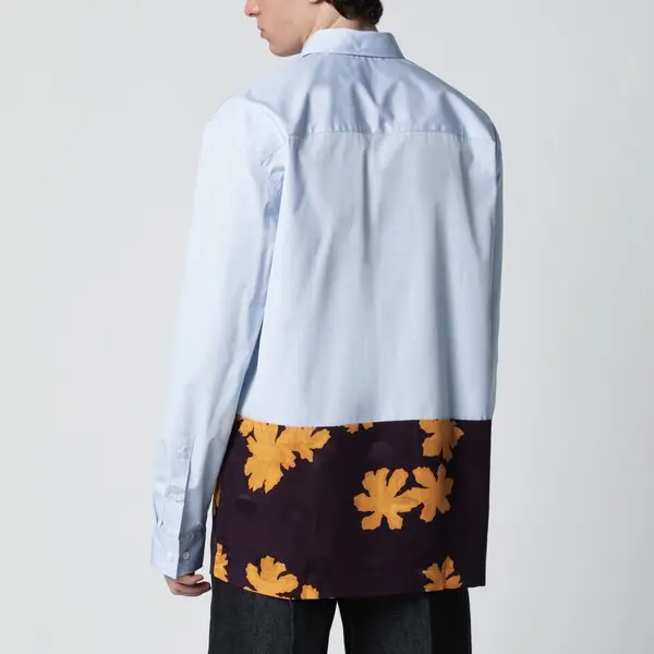 Dries Van Noten Shirt With Floral Insert - Light Blue