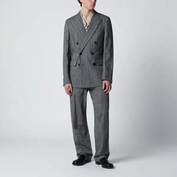 Dries Van Noten Herringbone Double-breasted Jacket - Black