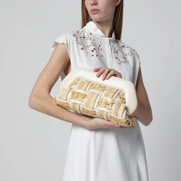 THEMOIRE Tia Clutch With Raffia Inserts - Beige