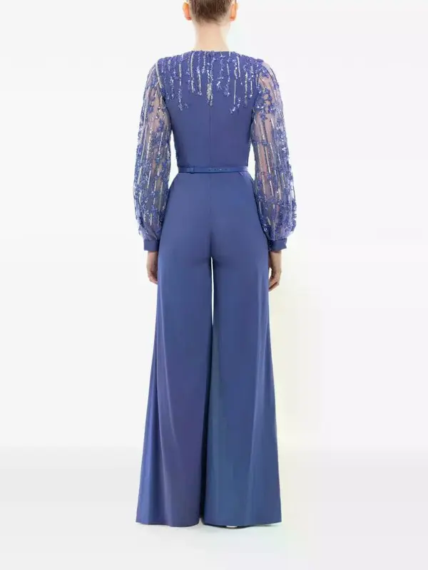 SAIID KOBEISY Crepe Jumpsuit With V-neck And Embellished Sleeves - Blue