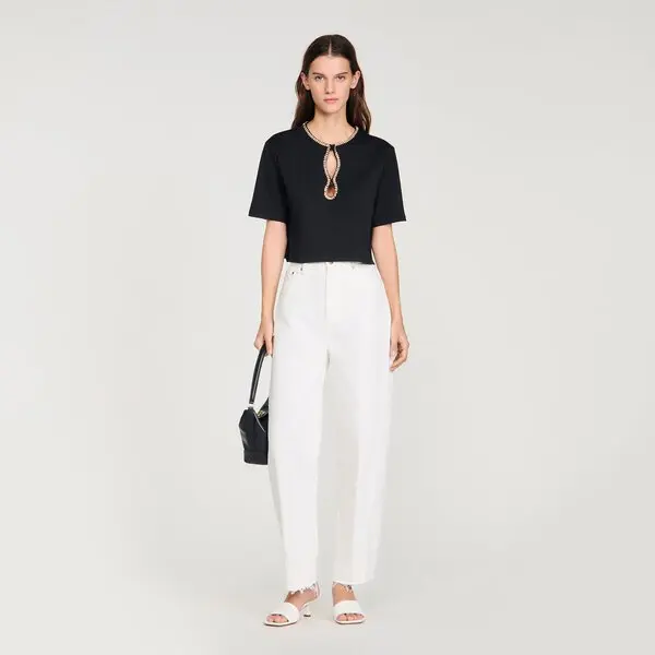 Sandro Rhinestone Embellished Cropped T-shirt