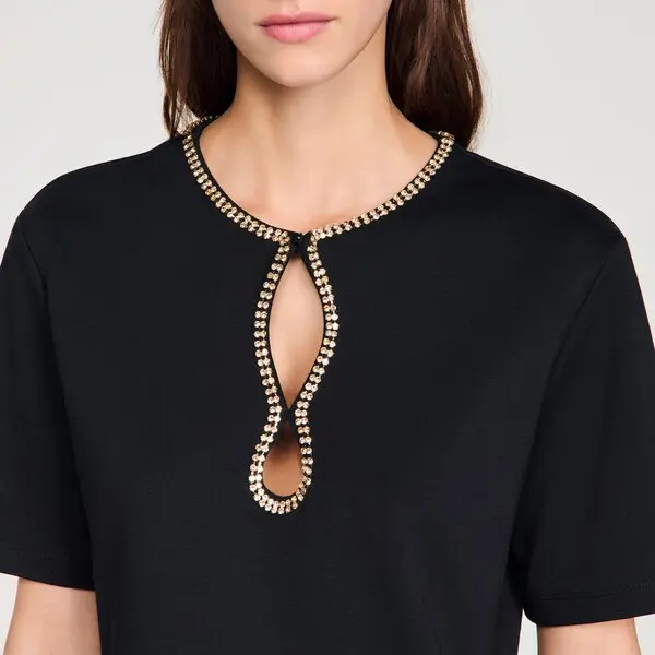 Sandro Rhinestone Embellished Cropped T-shirt
