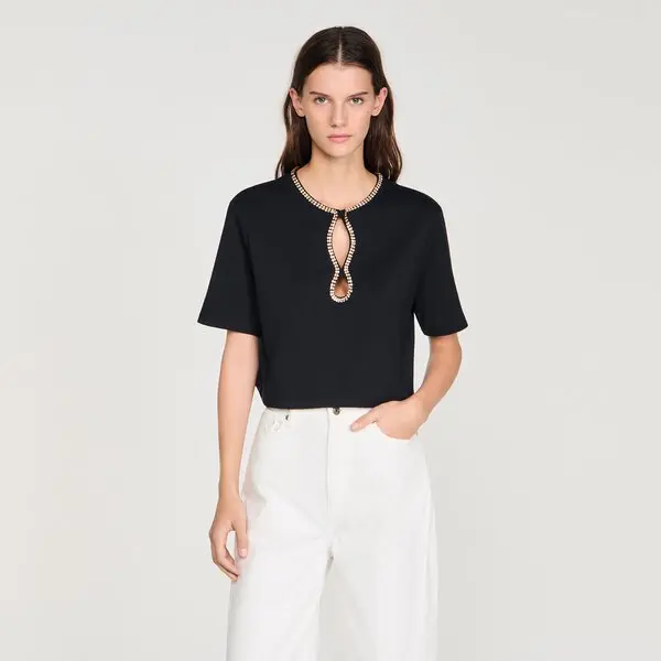 Sandro Rhinestone Embellished Cropped T-shirt