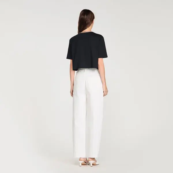 Sandro Rhinestone Embellished Cropped T-shirt