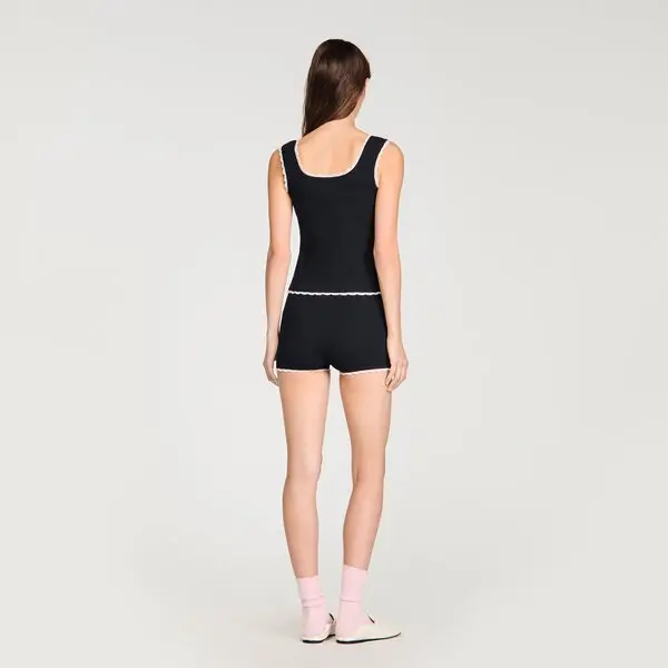Sandro Cotton Vest Top With Beaded Embroidery - Black