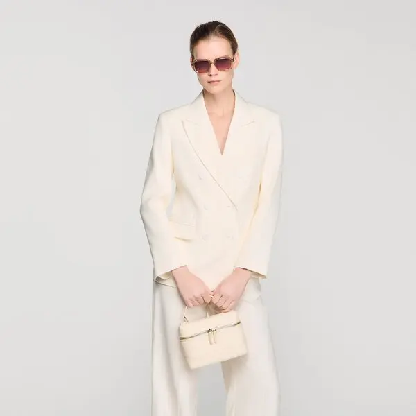 Sandro Grained Leather Tangolino Bag - Ecru