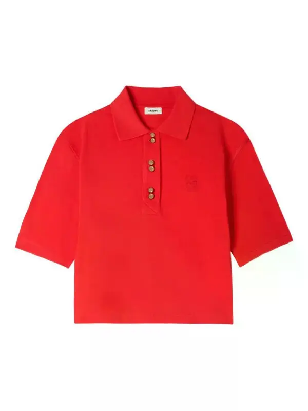 Sandro Embroidered Buttoned Polo Shirt