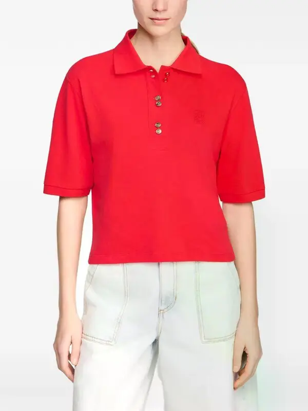 Sandro Embroidered Buttoned Polo Shirt
