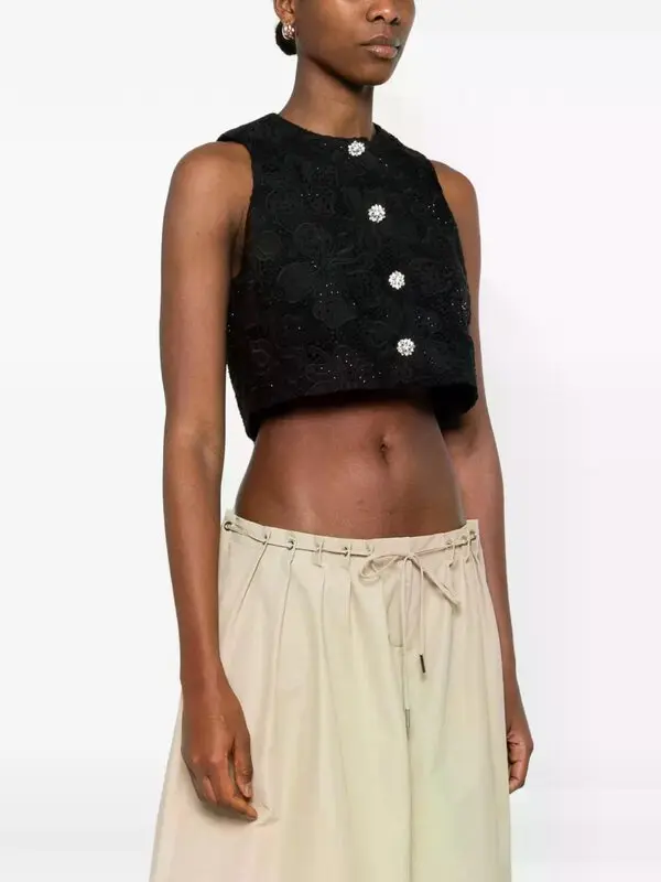 Sandro Embroidered Guipure Lace Crop Top
