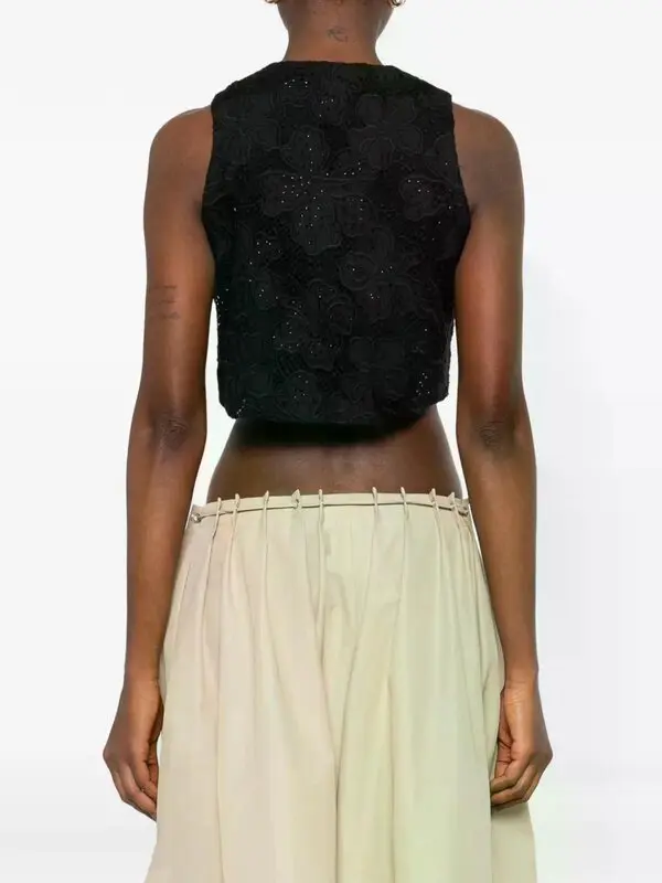 Sandro Embroidered Guipure Lace Crop Top