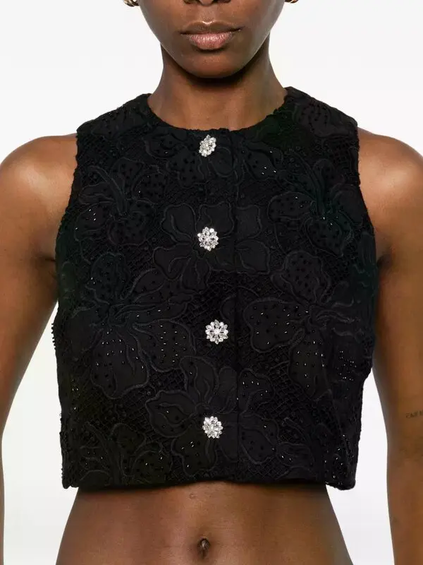Sandro Embroidered Guipure Lace Crop Top