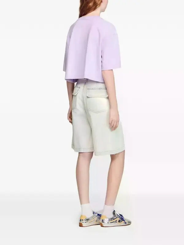 Sandro Rhinestone Embellished Cropped Cotton T-shirt - Purple