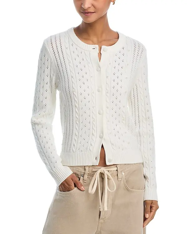 Aqua Pointelle Pearl Cardigan