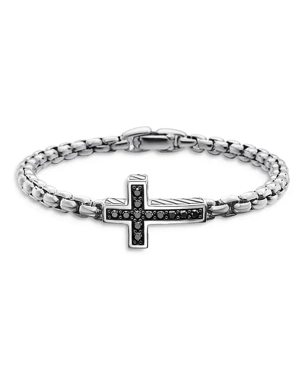 David Yurman Pave Cross Bracelet With Black Diamonds - Black/silver
