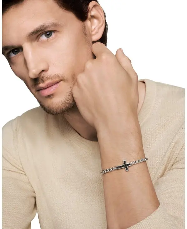 David Yurman Pave Cross Bracelet With Black Diamonds - Black/silver