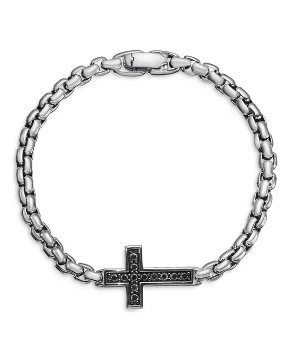David Yurman Pave Cross Bracelet With Black Diamonds - Black/silver