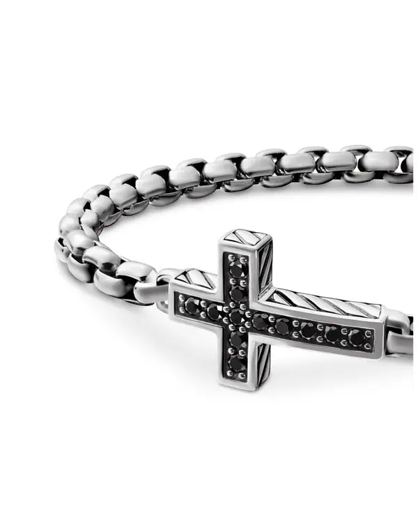 David Yurman Pave Cross Bracelet With Black Diamonds - Black/silver