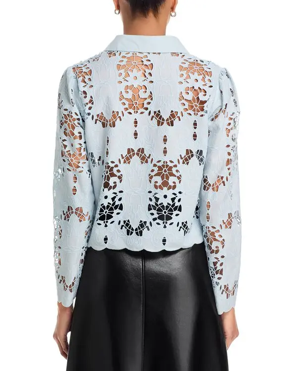 Aqua Lace Crop Long Sleeve Blouse - Light Blue