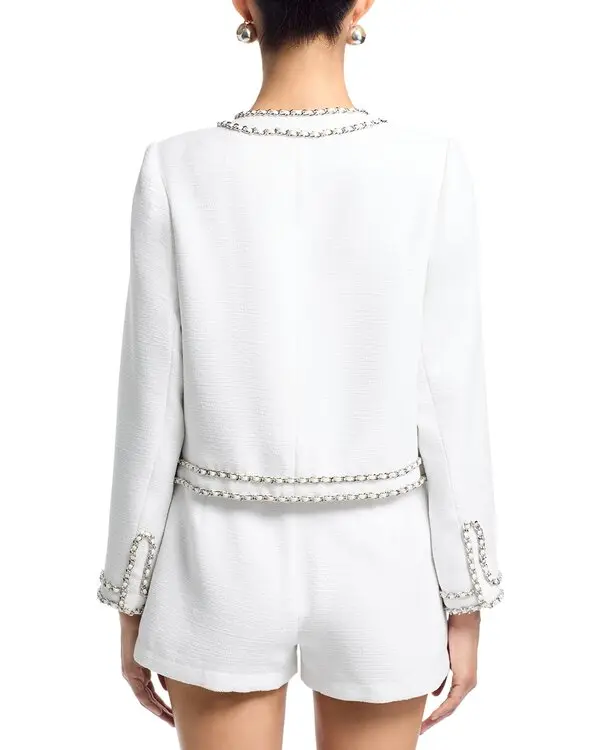 Aqua Chain Trim Tweed Jacket - White