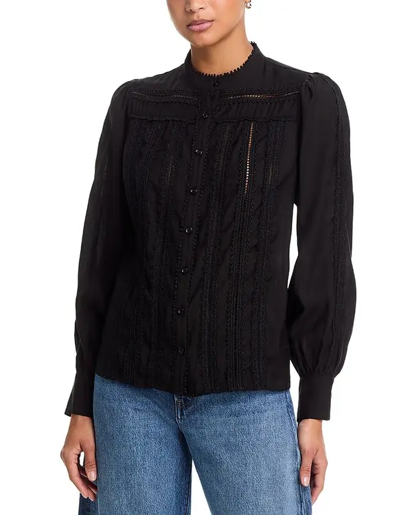 Aqua Lace Inset Long Sleeve Blouse Exclusive