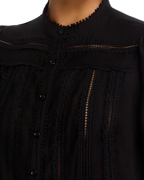 Aqua Lace Inset Long Sleeve Blouse Exclusive