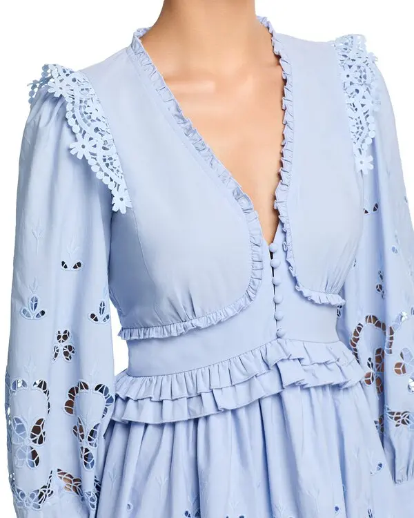 Aqua Embroidered Poplin Mini Dress