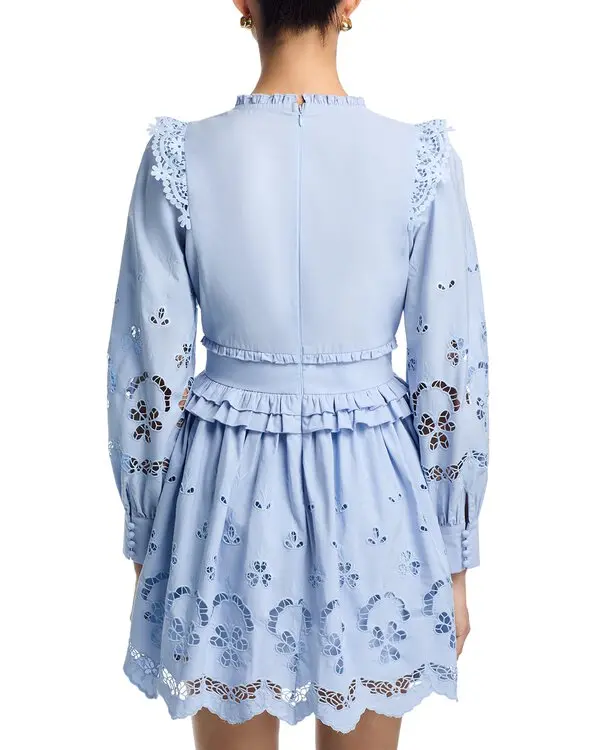 Aqua Embroidered Poplin Mini Dress