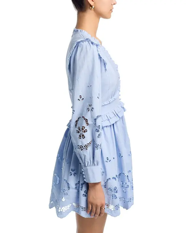 Aqua Embroidered Poplin Mini Dress