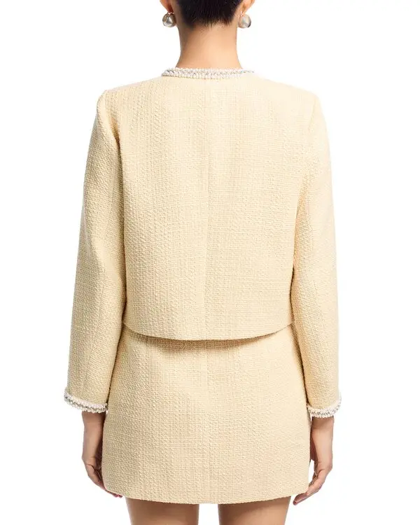 Aqua Tweed Blazer With Pearl Detail - Straw