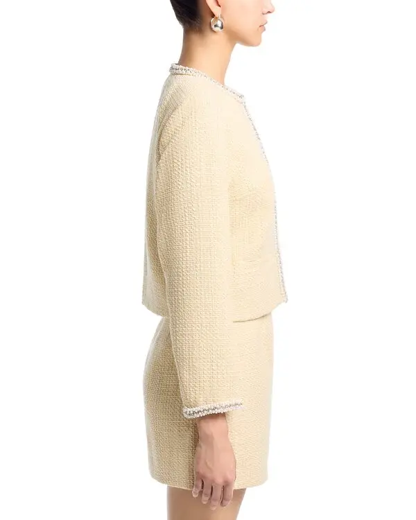 Aqua Tweed Blazer With Pearl Detail - Straw