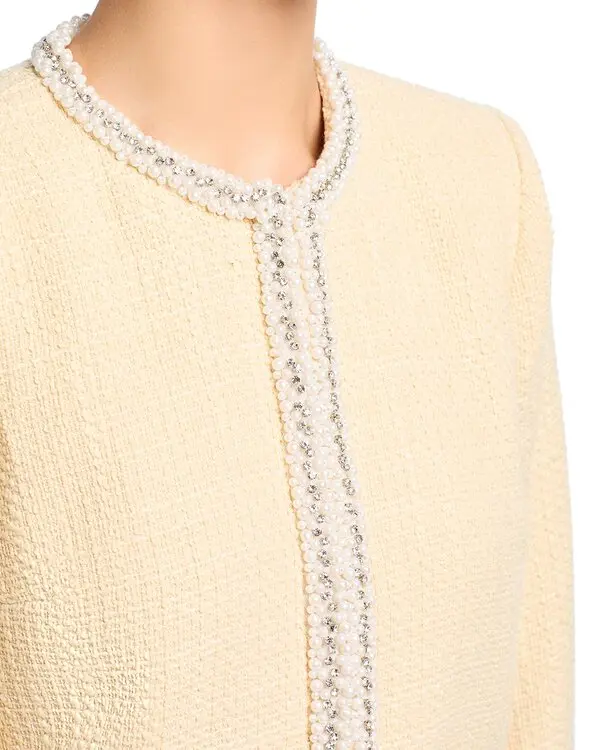 Aqua Tweed Blazer With Pearl Detail - Straw
