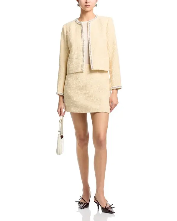Aqua Pearl Tweed Mini Skirt - Straw