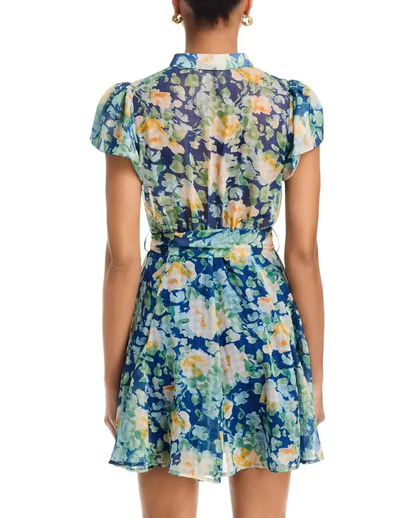 Aqua Floral Button Front Flutter Mini Dress