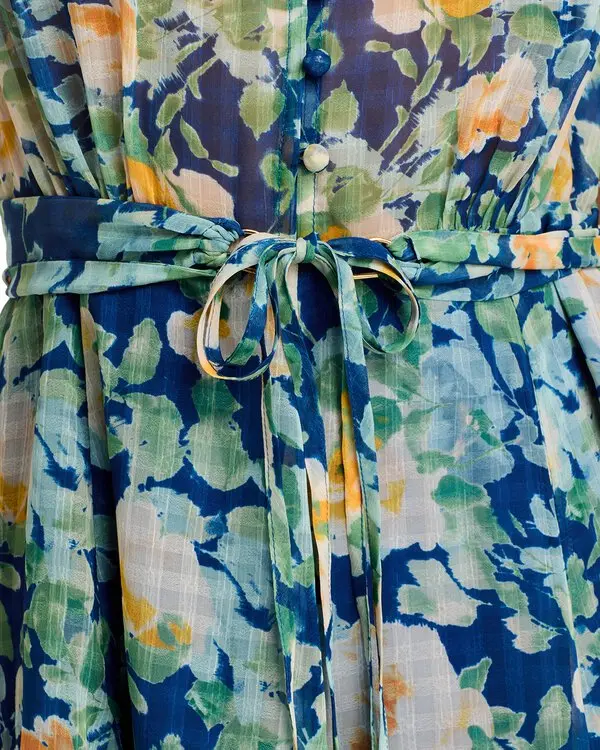 Aqua Floral Button Front Flutter Mini Dress