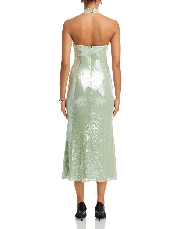 Aqua Sequin Halter Midi Dress