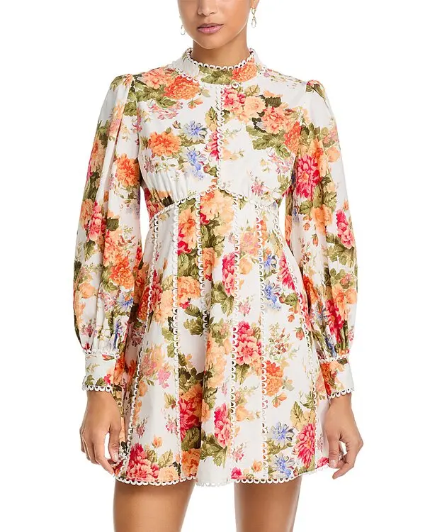 Aqua Floral Ric Rac Inset Mini Dress