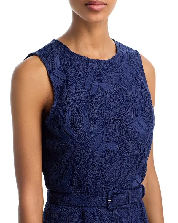 Aqua Leaf Lace Sleeveless Midi Dress