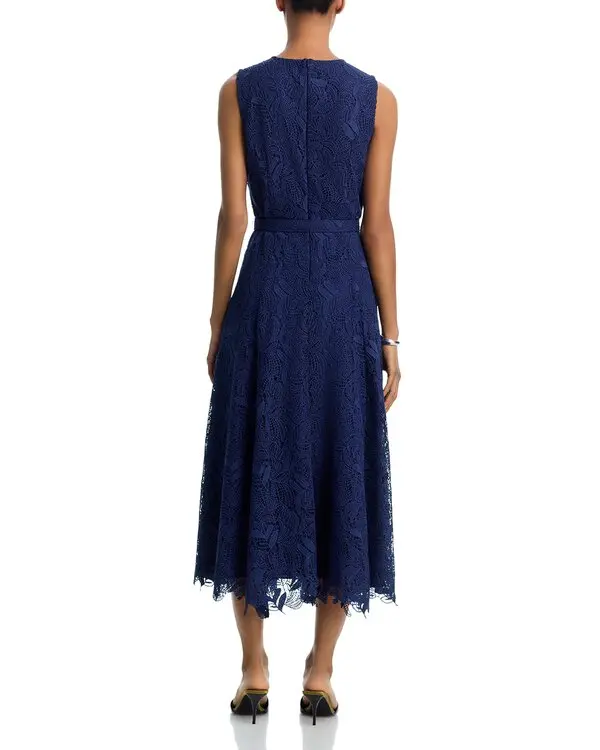 Aqua Leaf Lace Sleeveless Midi Dress