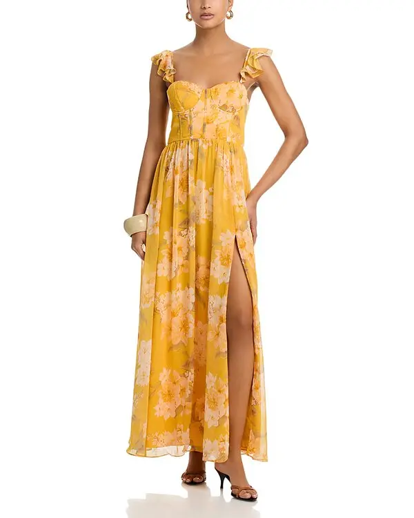 Aqua Floral Bustier Maxi Dress - Yellow Multi