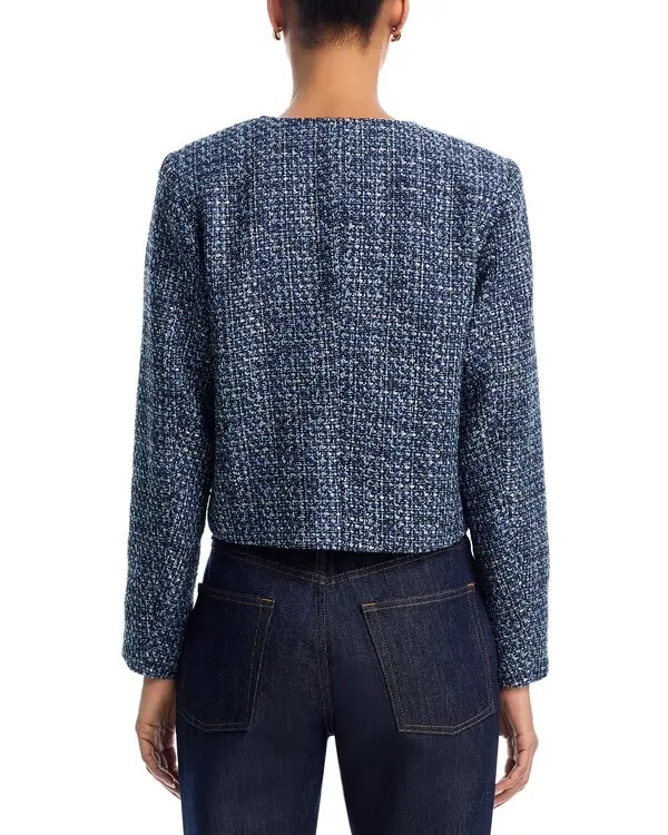 Aqua Collarless Tweed Blazer - Navy Multi