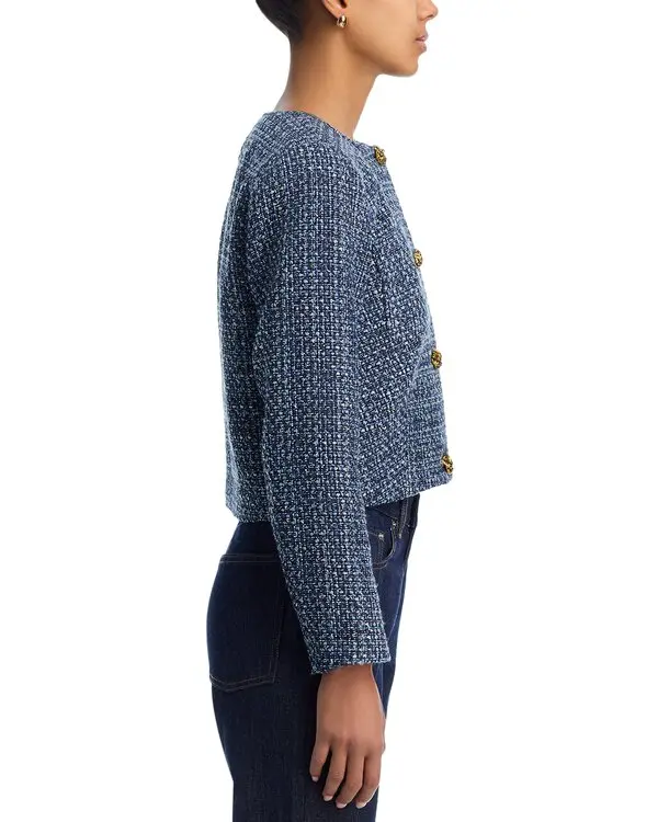 Aqua Collarless Tweed Blazer - Navy Multi