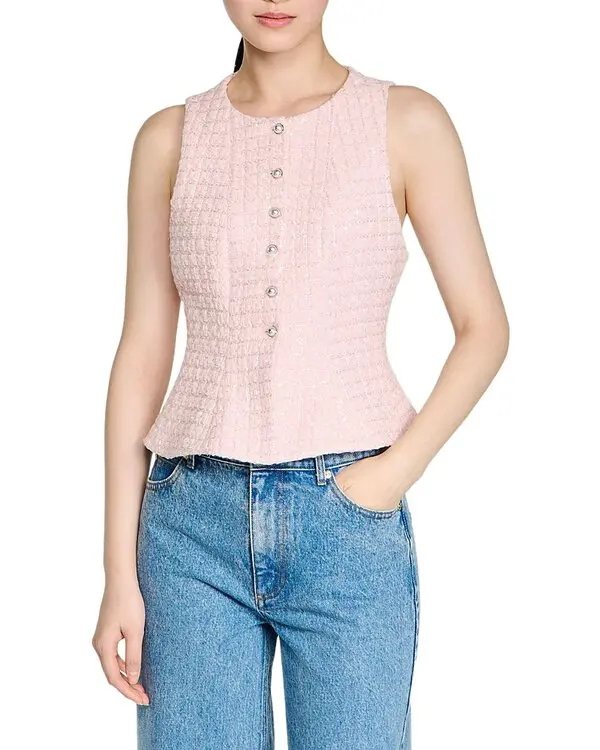Sandro Sequin Tweed Top