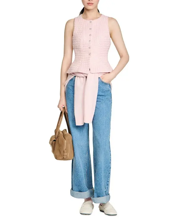 Sandro Sequin Tweed Top