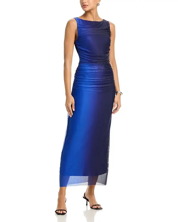 Aqua Ombre Mesh Bodycon Maxi Dress - Cobalt/black
