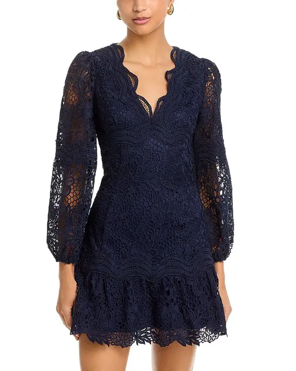 Aqua Scallop Lace Mini Dress