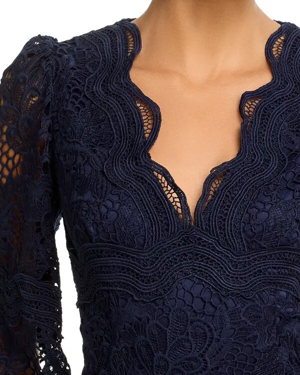 Aqua Scallop Lace Mini Dress