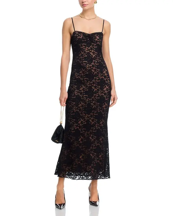 Aqua Stretch Lace Maxi Dress - Black