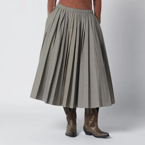 6397 Checked Pleated Midi Skirt